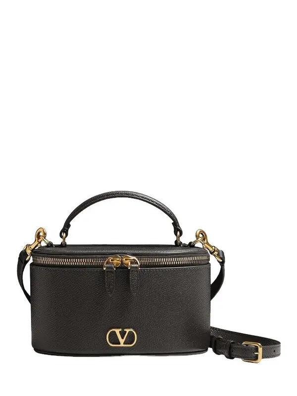Valentino Garavani Vlogo Signature Mini Vanity Bag In Grainy Calfskin - Black