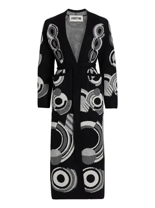 Libertine Sonia Longline Cashmere Belted Cardigan - Black Multi