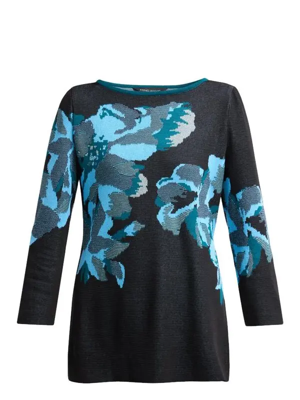 Ming Wang Floral Jacquard Tunic Top - Deep Teal
