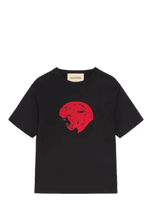 Valentino Garavani Cotton T-shirt With Panther Print - Black Red