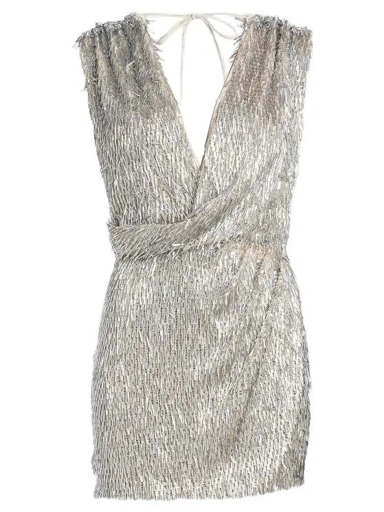 AKNVAS Eline Sequined Wrap Minidress - Silver