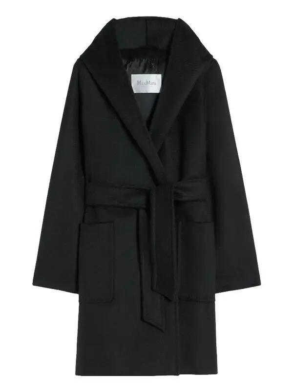Max Mara Rialto Hair Hooded Wrap Coat - Black
