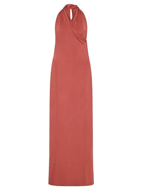 Another Tomorrow Gathered Halter Dress - Persimmon