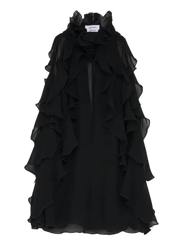 Alexander McQueen Ruffled Sleeveless Silk Top - Black