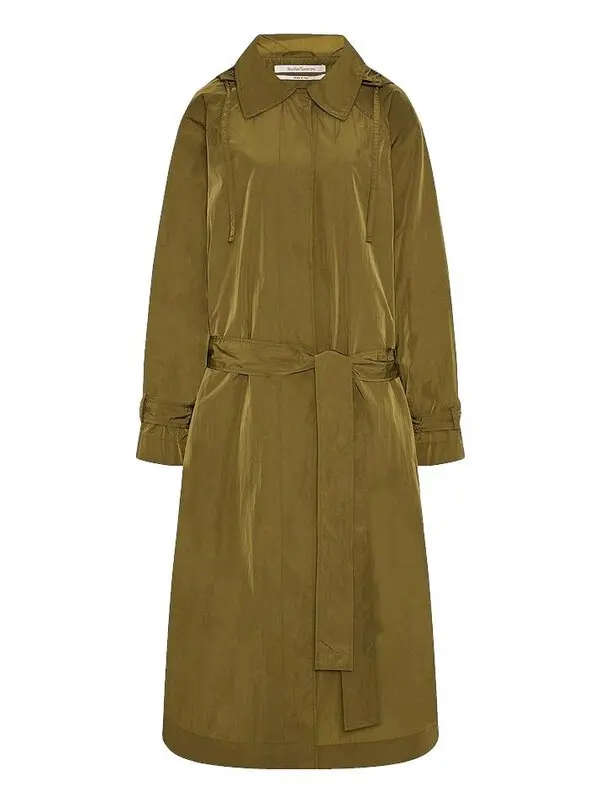 Another Tomorrow Nylon Trench Coat - Olive