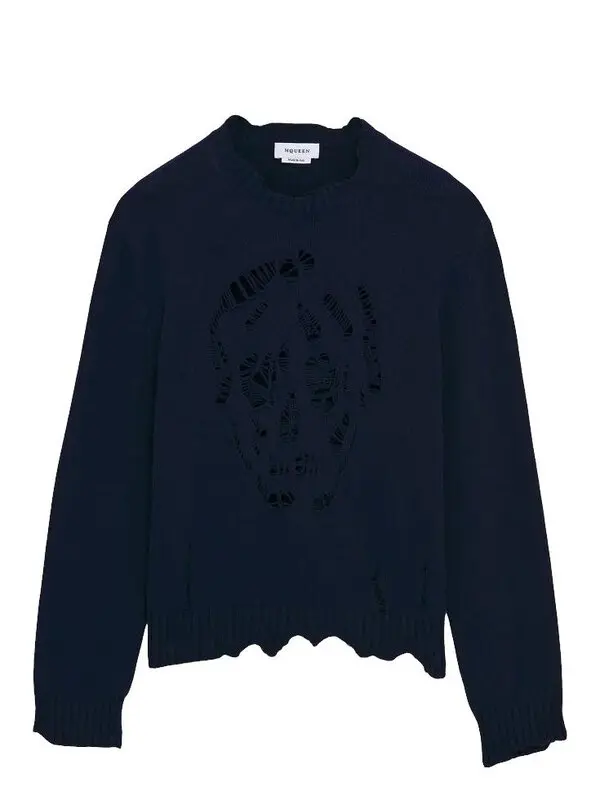 Alexander McQueen Skull Intarsia-knit Crewneck Sweater - Navy