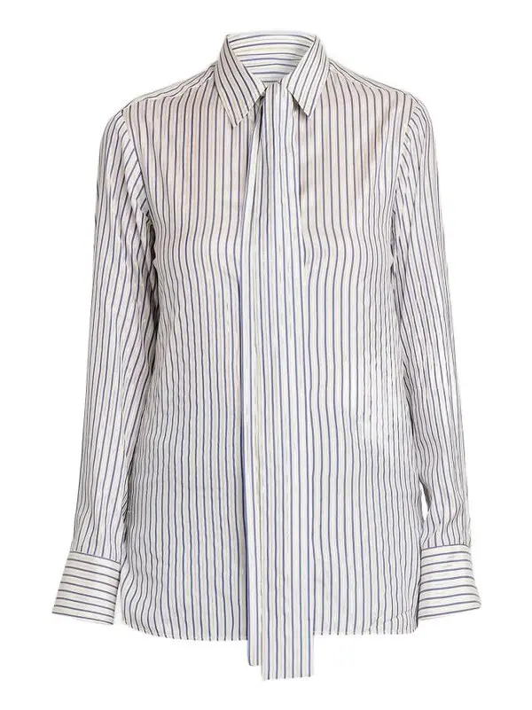 Kiton Striped Silk Tieneck Blouse - White Blue