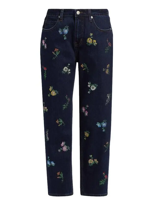 Libertine Joy And Mirth Floral-embroidered Boyfriend Jeans - Indigo