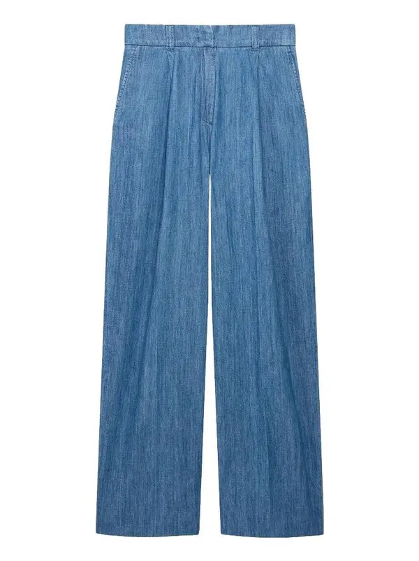 Another Tomorrow Chambray Relaxed Wide Leg Pants - Medium Blue