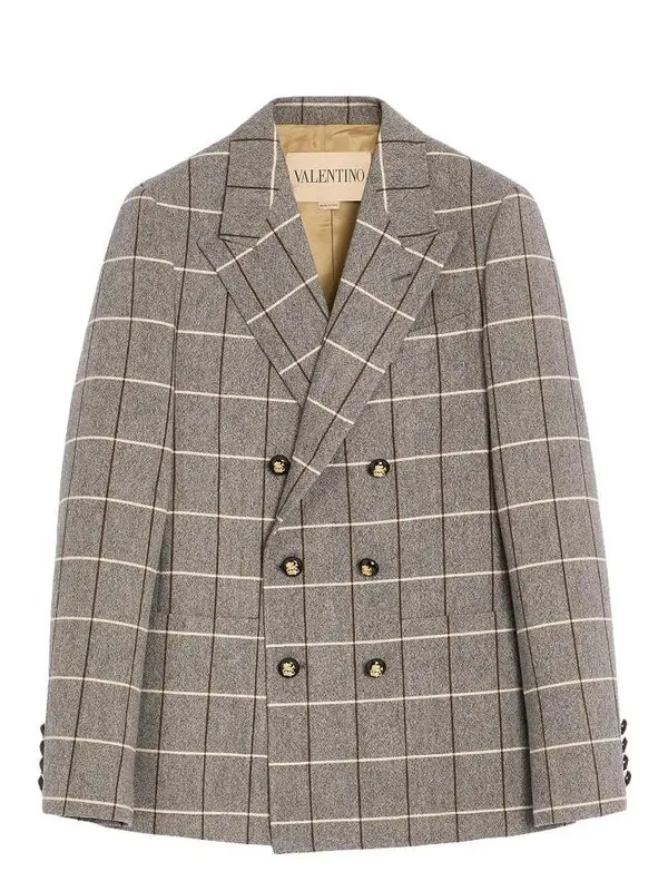 Valentino Garavani Double-breasted Wool Jacket With Check Pattern - Grey