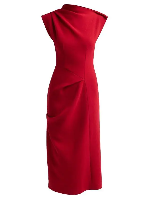 Michael Kors Draped Cocktail Midi Dress - Ruby
