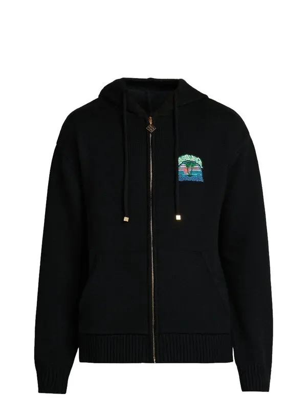 Casablanca Palm Tree Cotton Full-zip Hoodie - Black