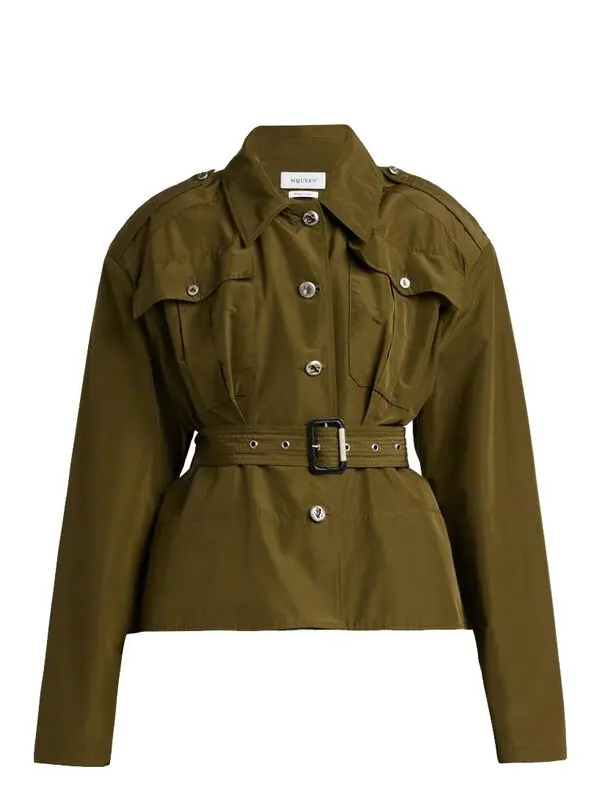 Alexander McQueen Belted Crop Trench Jacket - Grass Green