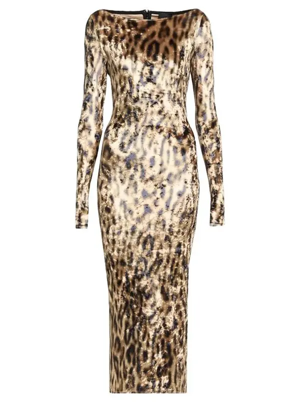 Lapointe Velvet Boatneck Midi Dress - Leopard