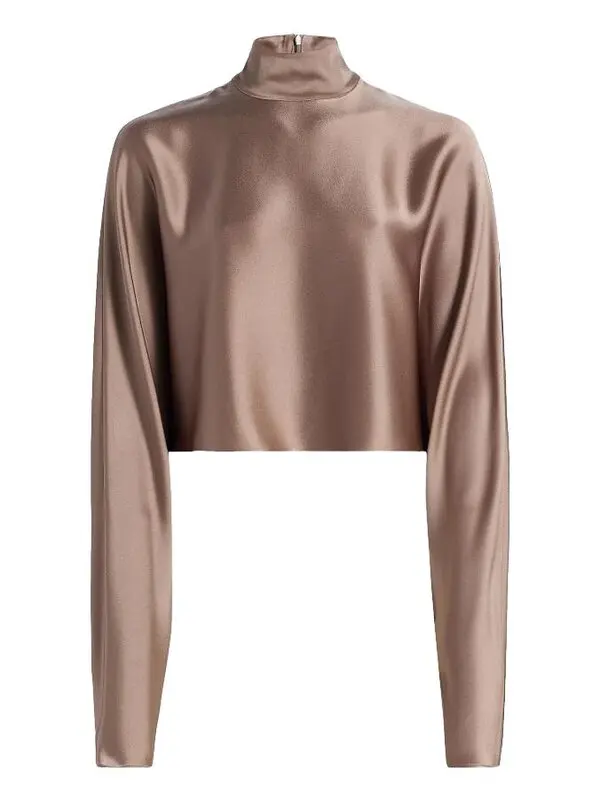 Lapointe Caftan Balloon-sleeve Turtleneck Satin Top - Cinder