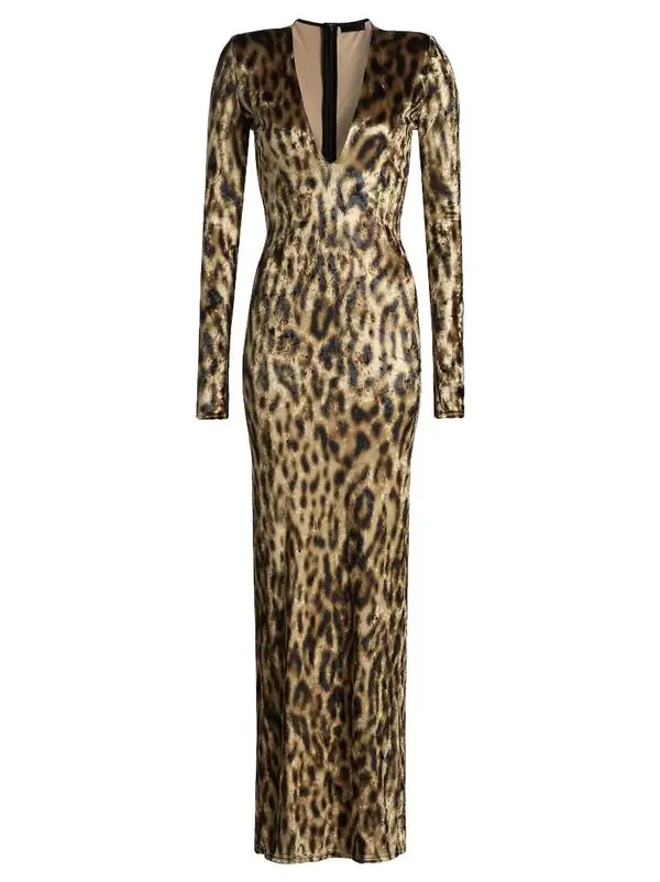 Lapointe Re-edition Velvet -print V-neck Gown - Leopard
