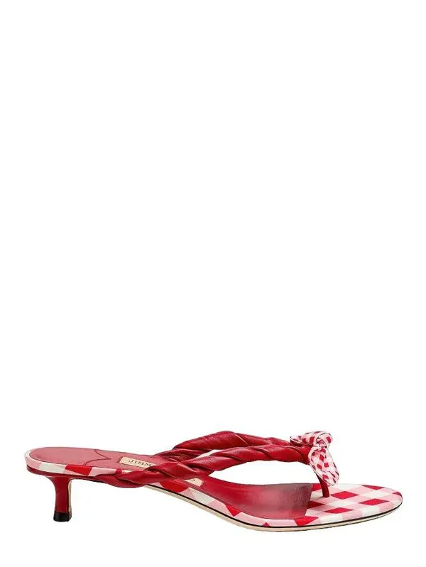 JIMMY CHOO Riviera Liss 35mm Gingham & Leather Kitten-heel Sandals - Ruby Red Mix