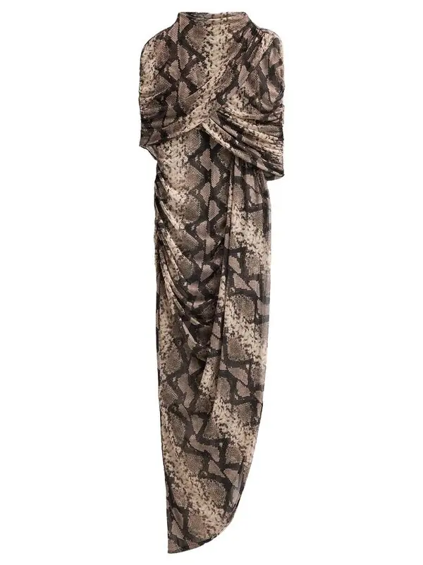 Lapointe Snakeskin Print Draped Maxi Dress - Python Print