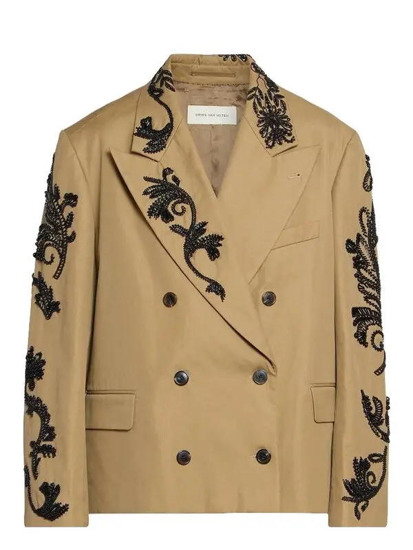 Dries Van Noten Bosea Embroidered Twill Double-breasted Jacket - Camel