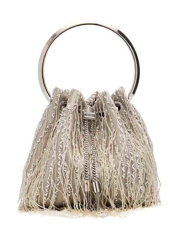 JIMMY CHOO Bon Bon Fringe Beaded Handle Bag - Silver