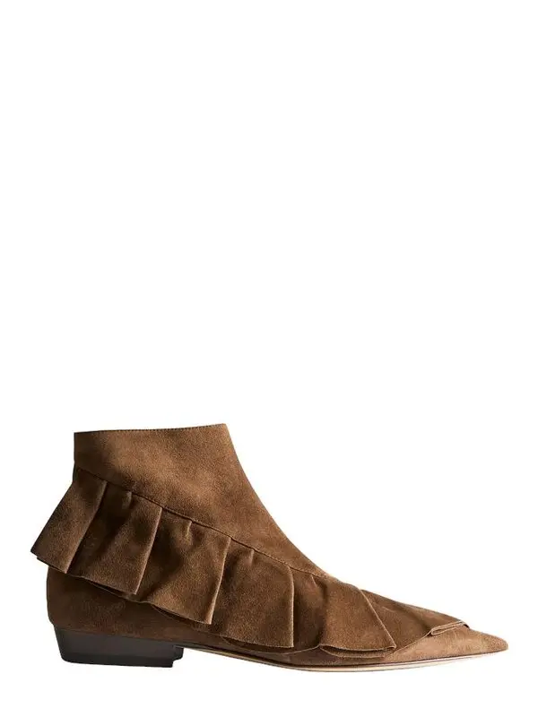 JW Anderson 25mm Ruffled Suede Ankle Boots - Brown