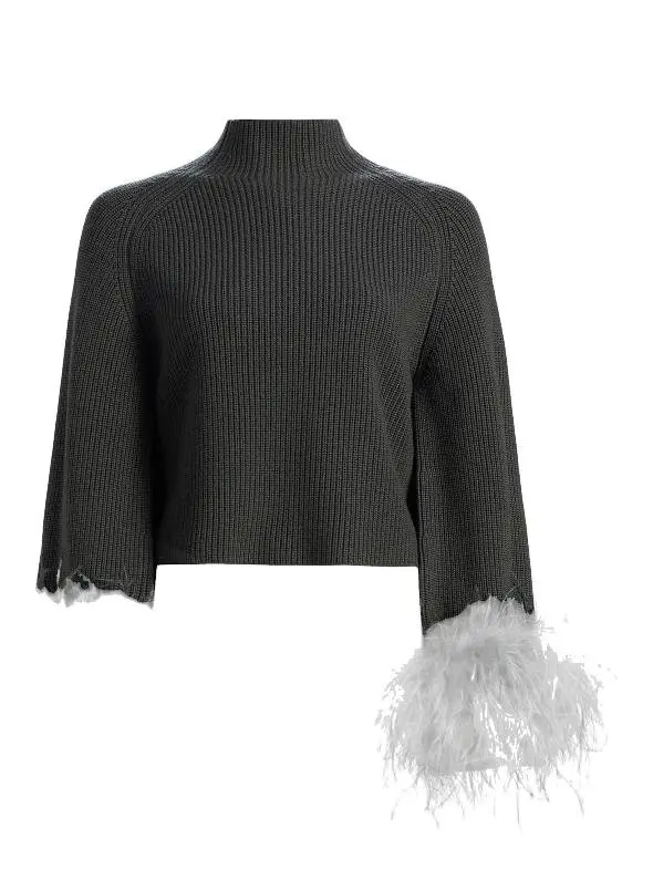 Lapointe Feather-cuff Mock Turtleneck Wool Sweater - Pine
