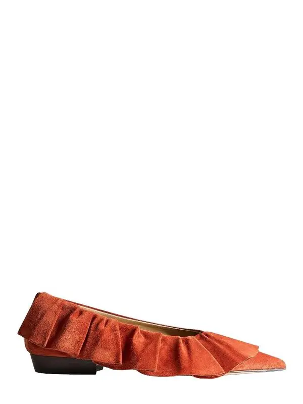 JW Anderson 25mm Ruffled Suede Ballerina Flats - Rust