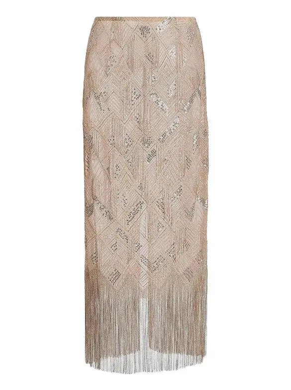 Lapointe Geometric Crystal Fringe Skirt - Silver