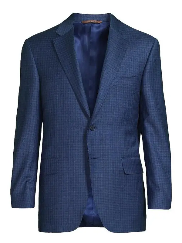 Canali Micro-plaid Wool Business Sport Coat - Blue