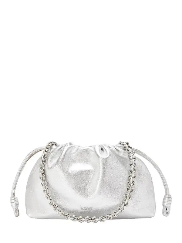Loewe Medium Flaco Laminated Leather Shoulder Bag - Silver