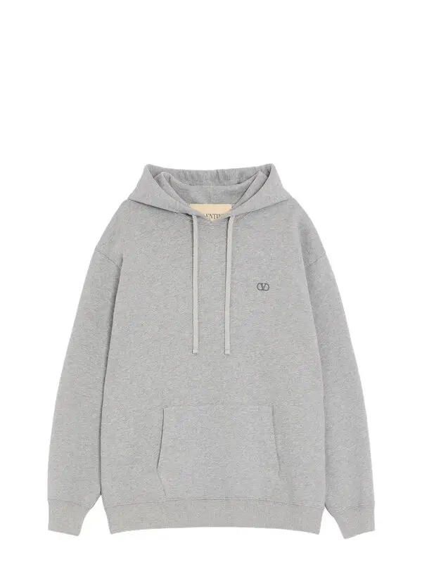 Valentino Garavani Cotton Hoodie With Vlogo Embroidery - Grey