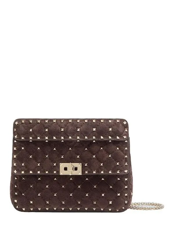 Valentino Garavani Rockstud Spike Medium Suede Shoulder Bag - Ebony