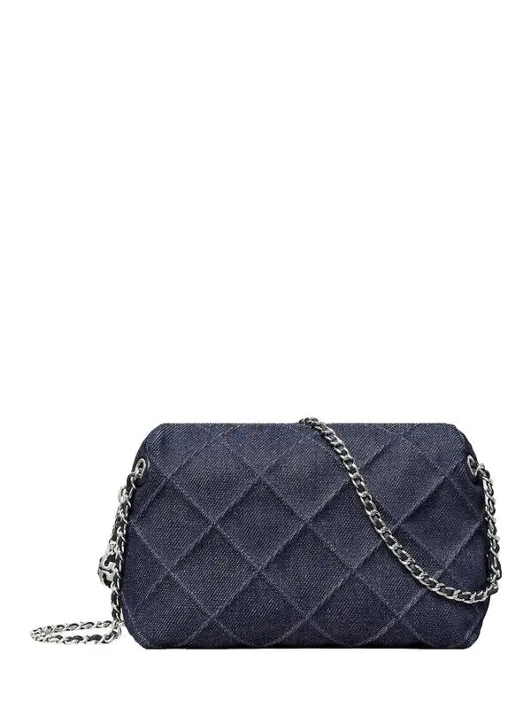 Tory Burch Fleming Diamond-quilted Denim Crossbody Bag - Blue