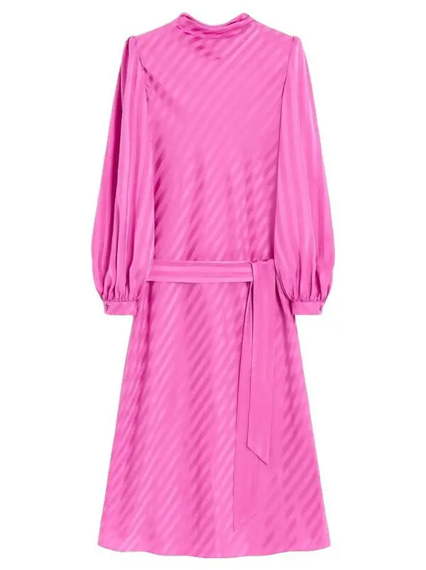 Valentino Garavani Midi Dress In Shiny-matte Jacquard With Logo-stripe - Fuchsia