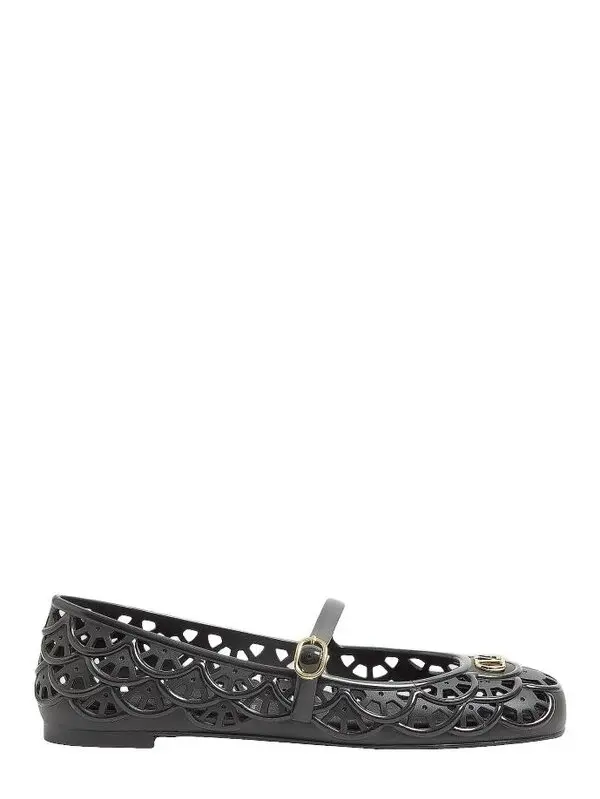 Valentino Garavani Ondette Rubber 5mm Ballerinas With Scallop Pattern - Black