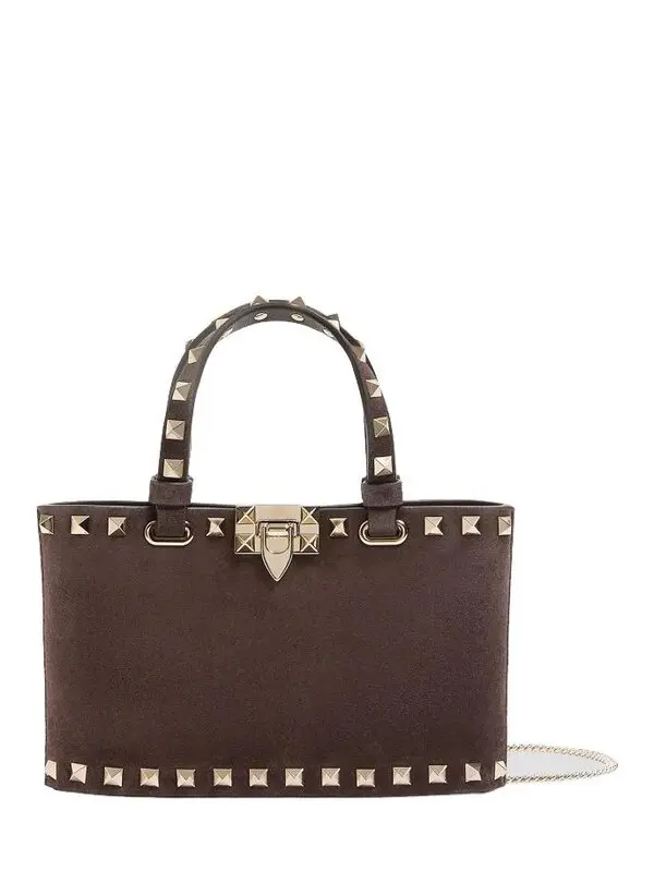 Valentino Garavani Rockstud Mini Suede Top Handle Bag - Ebony