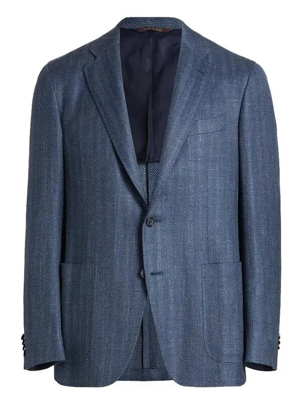 Canali Denim Herringbone Patch Jacket - Blue