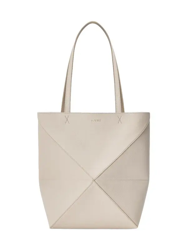 Loewe Medium Puzzle Fold Grained Leather Tote Bag - Light Ghost