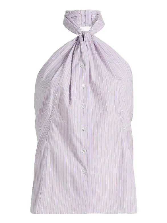 Ronny Kobo Micala Pinstriped Cotton Open-back Top - Hydrangea