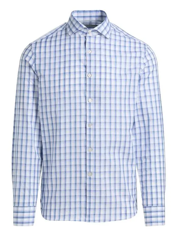 Canali Plaid Cotton-linen Sport Shirt - Blue