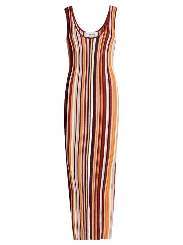 Ronny Kobo Kerry Rib-knit Striped Sheath Midi-dress - Rust Multi