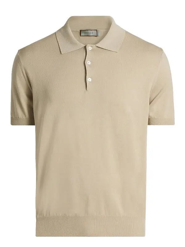 Canali Cotton Knit Polo Shirt - Tan
