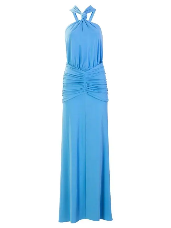 Silvia Tcherassi Jedda Ruched Jersey Halter Gown - Powder Blue