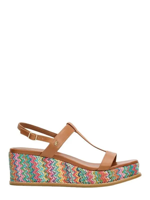 JIMMY CHOO Theia 60mm Chevron Raffia Wedge Sandals - Multi