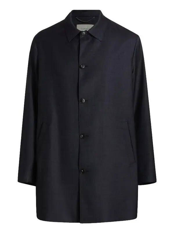 Canali Denim-effect Wool Raincoat - Navy