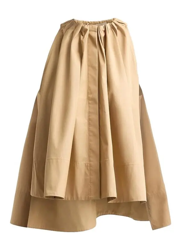 Co Gathered High-low Tton Poplin Top - Camel