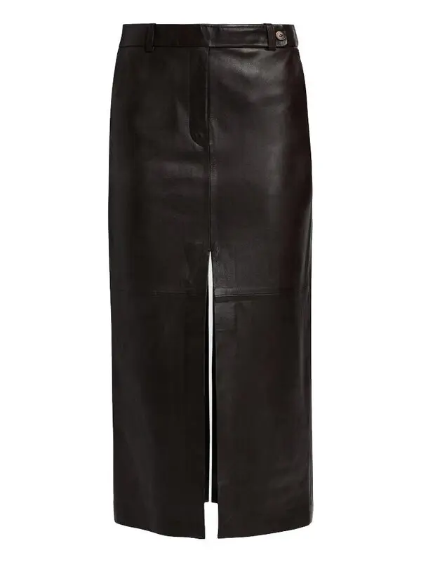 Co Double Slit Leather Pencil Skirt - Chocolate