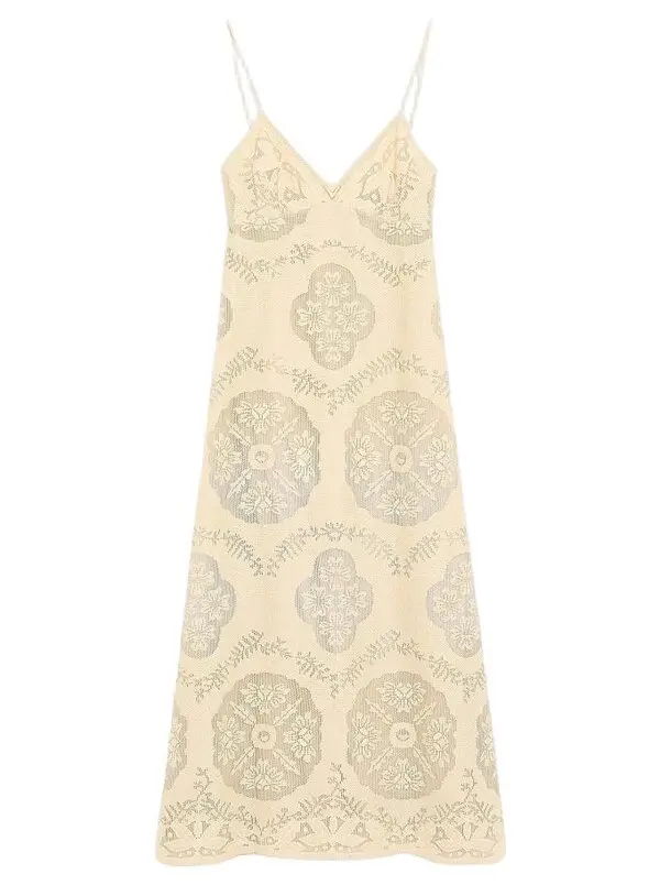 Valentino Garavani Midi Dress In Floral Stamp Blanket - Ecru Silver