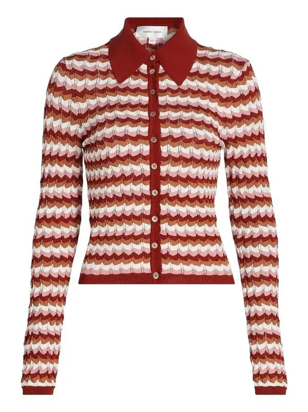 Ronny Kobo Gavin Striped Knit Cardigan - Rust Combo