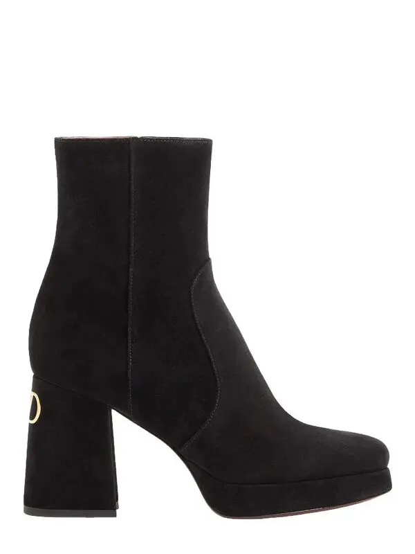 Valentino Garavani Fawcette 90mm Platform Ankle Boots In Split Leather - Black